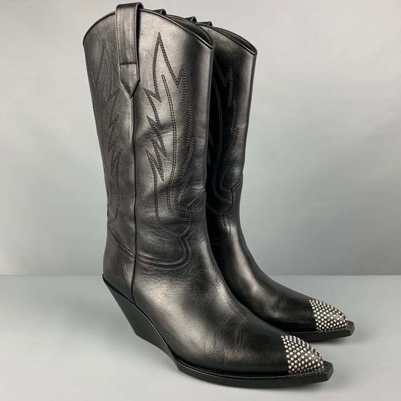 Celine | Shoes | Celine Mens Black Rhinestone Leather Western Boots ...